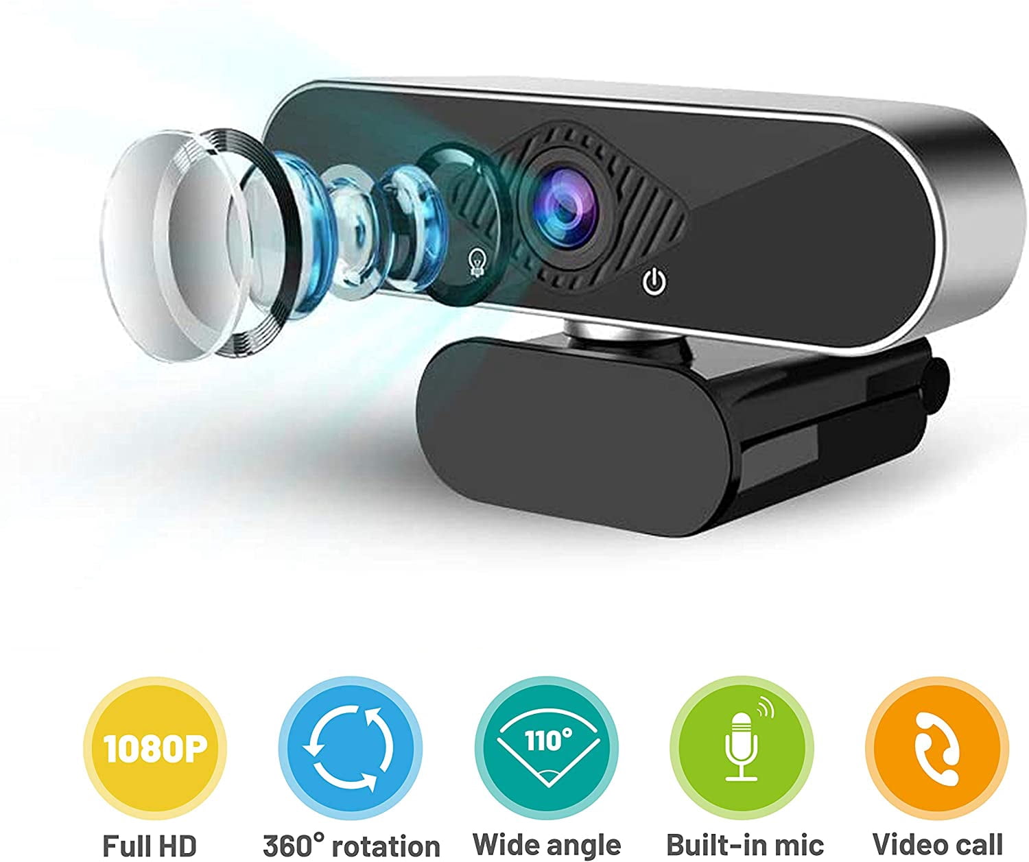Webcam with Microphone, CNSL 360 Degree Swivel 1080P Full HD Computer ...