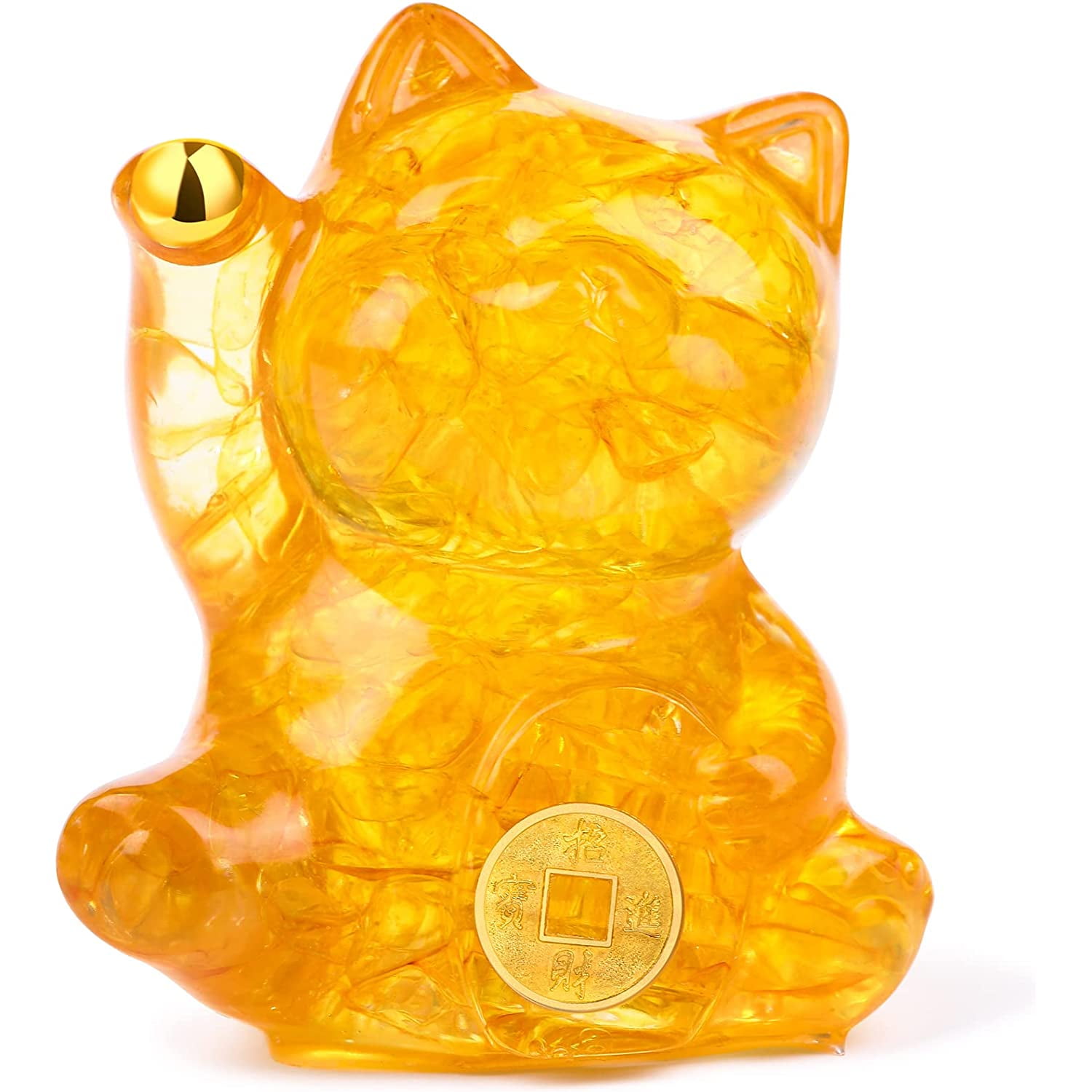 Holzlrgus Yellow Crystal Lucky Cat Figurine Hand Carved Maneki Neko ...