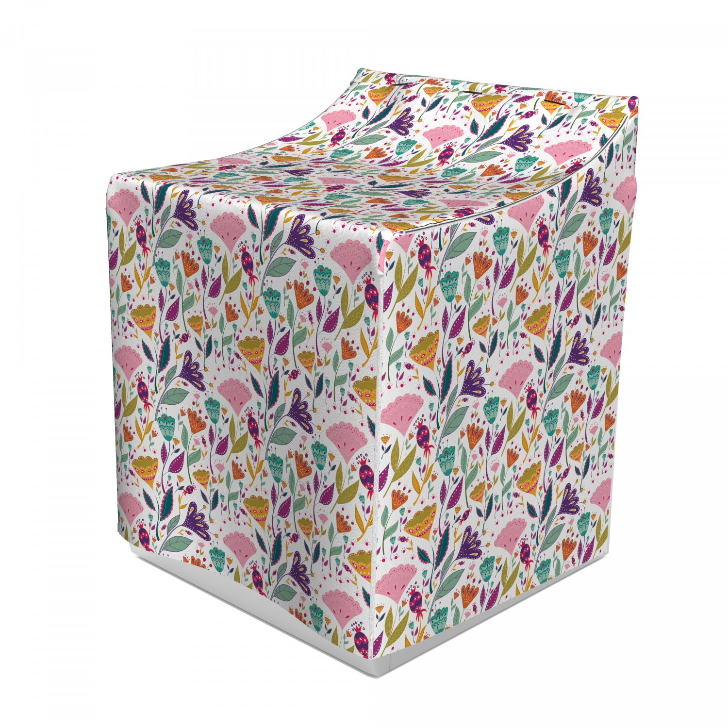 Floral Washer Cover, Ornamental Botanical Flower Blossom Petals Leaves ...
