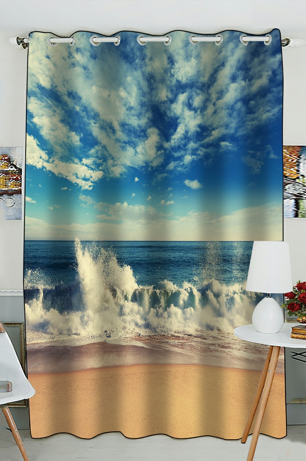 PHFZK Ocean Wave Window Curtain, Serenity Beach Window Curtain Blackout ...
