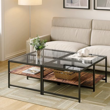 2-in-1 Glass Coffee Table, Multi-Level Platform with Two Heights Open ...