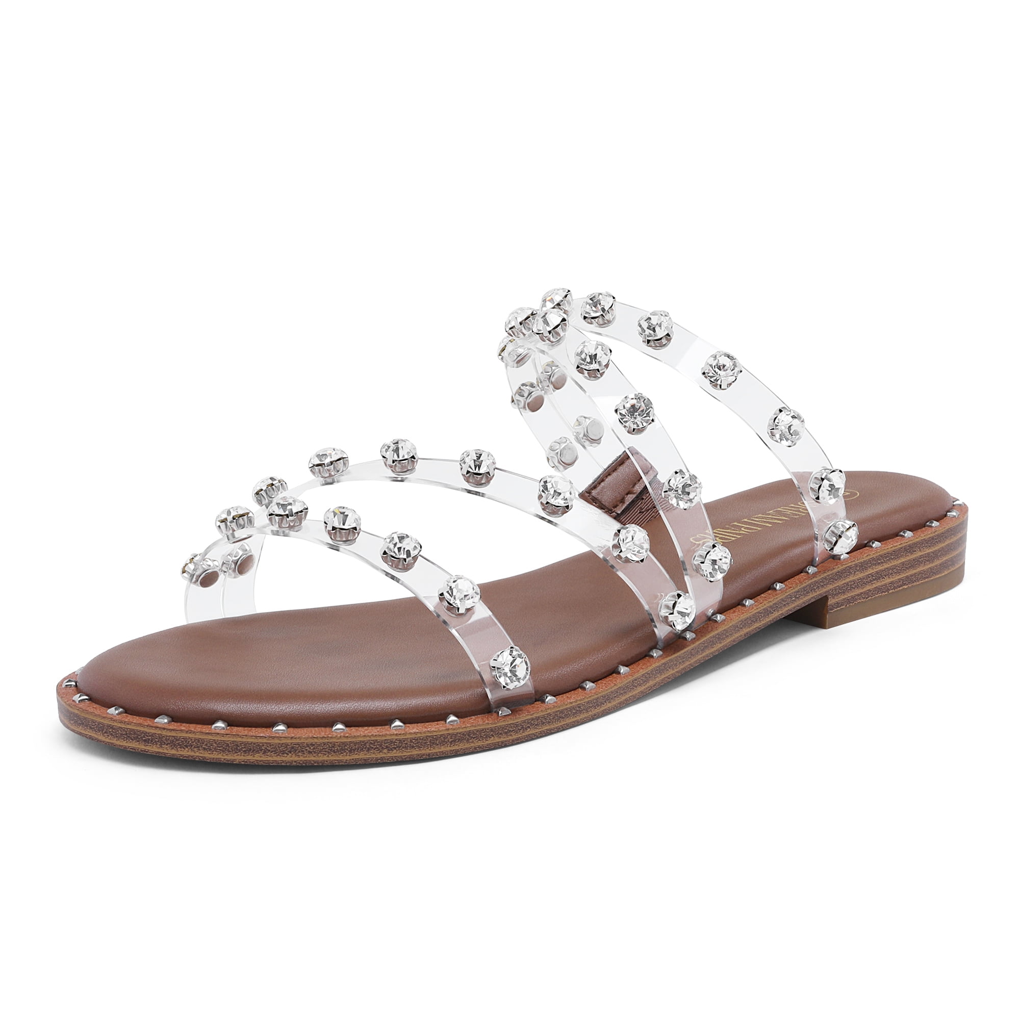 Dream Pairs Women's Clear Studded Rhinestone Slide Sandals Slip on Open ...