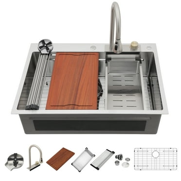 Lefton 304 Stainless Steel Kitchen Sink Set with Pull-out Faucet ...