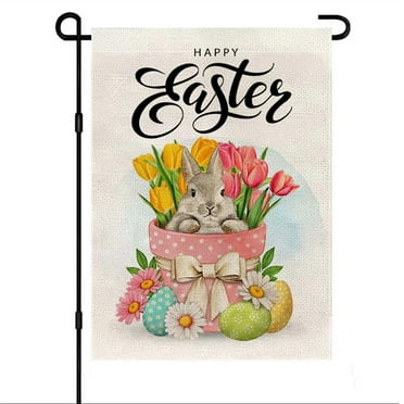 Newhomestyle Easter Floral Rabbit Garden Flag 12x18 Inch Double Sided ...