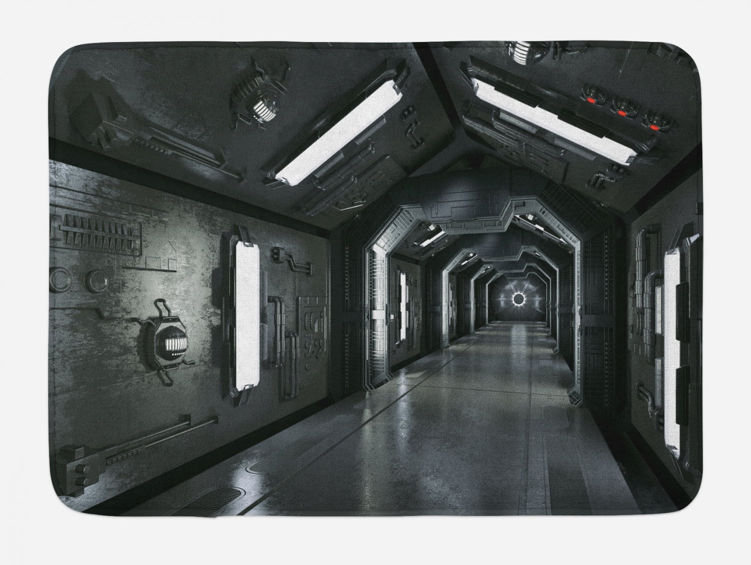 Outer Space Bath Mat, Dark Futuristic Corridor of Spaceship Adventure ...