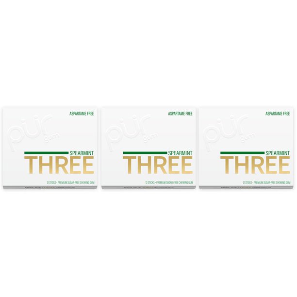 PUR THREE 100% Xylitol Chewing Gum Sticks, Sugarless Spearmint, Sugar ...