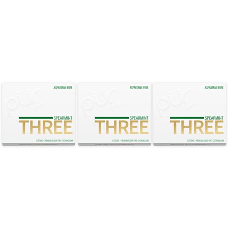 PUR THREE 100% Xylitol Chewing Gum Sticks, Sugarless Spearmint, Sugar ...