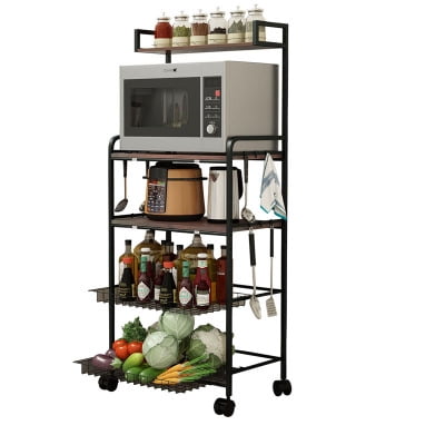 4 Wheel Kitchen Utility Cart Baker Rack Rolling Microwave Kitchen Shelf ...