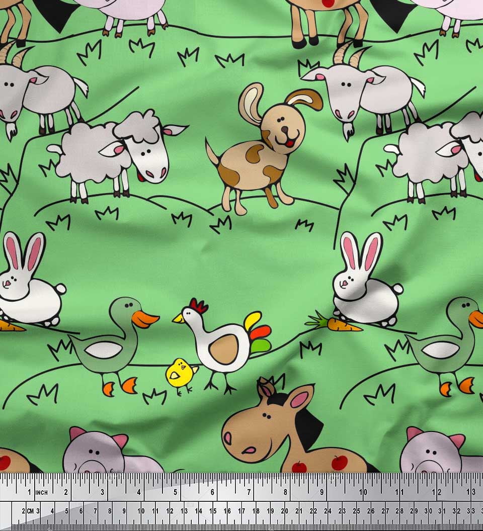 Soimoi Silk Fabric Bird & Animals Cartoon Print Fabric by Yard 42 Inch ...