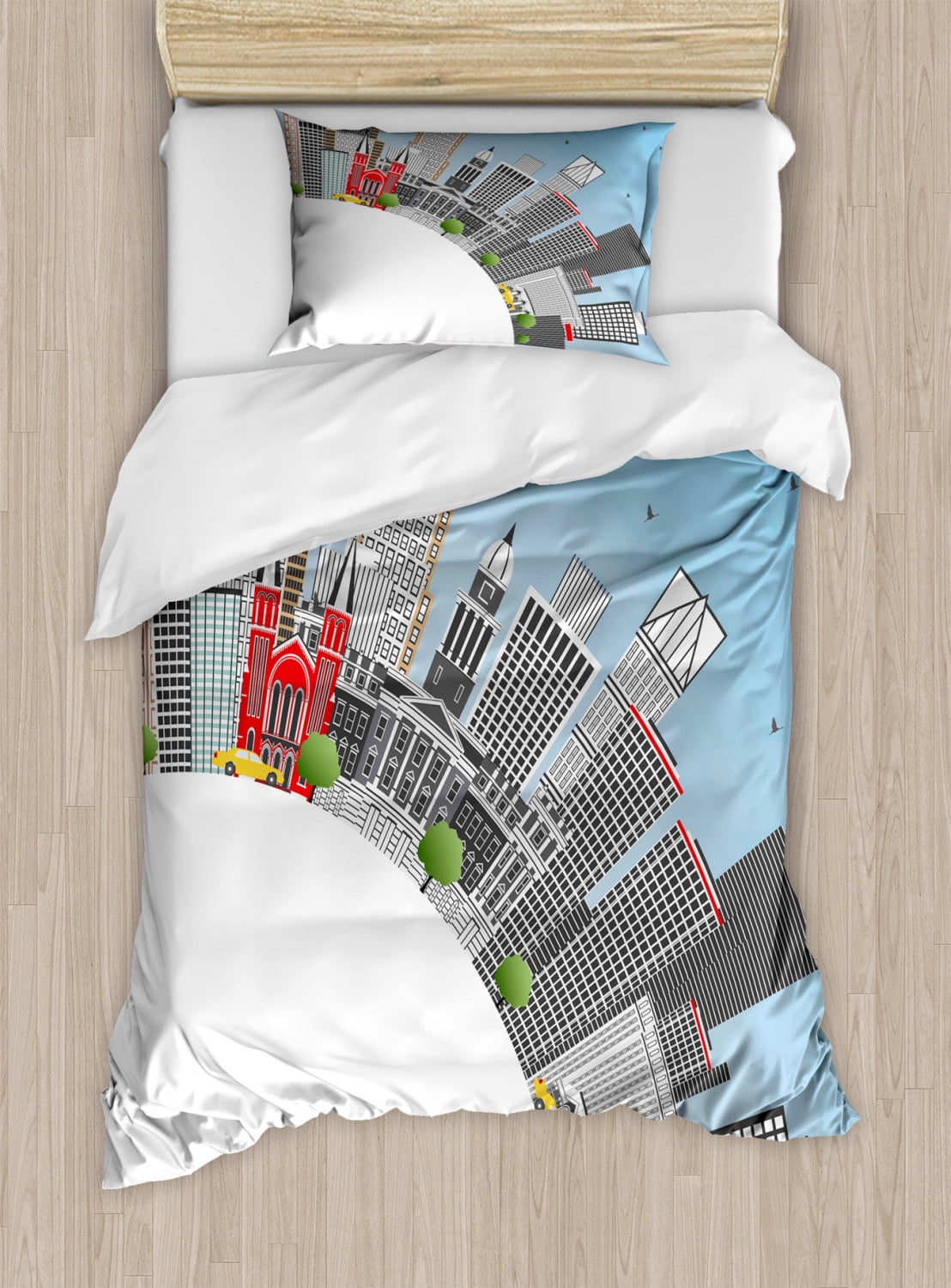 Michigan Duvet Cover Set Twin Size, Detroit Michigan USA City Skyline ...