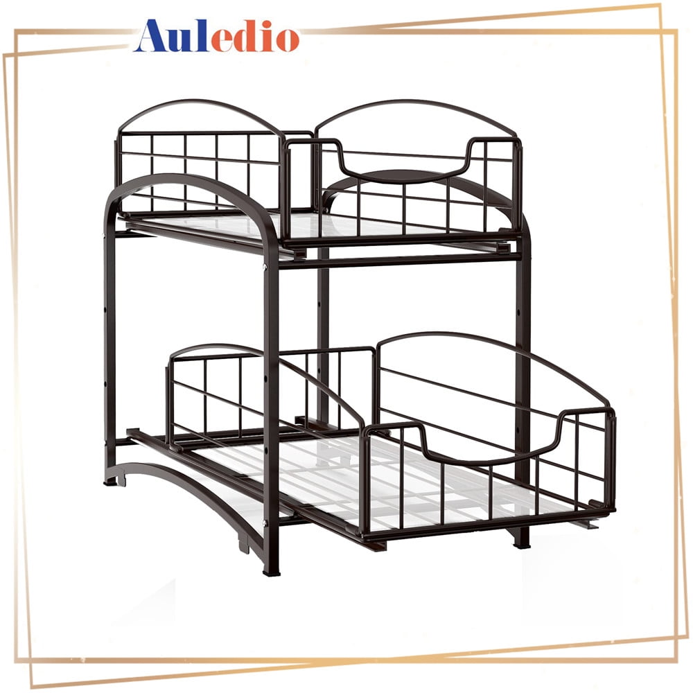Auledio 2-Tier Metal Slide Out Cabinet Organizer Freestanding Stackable ...