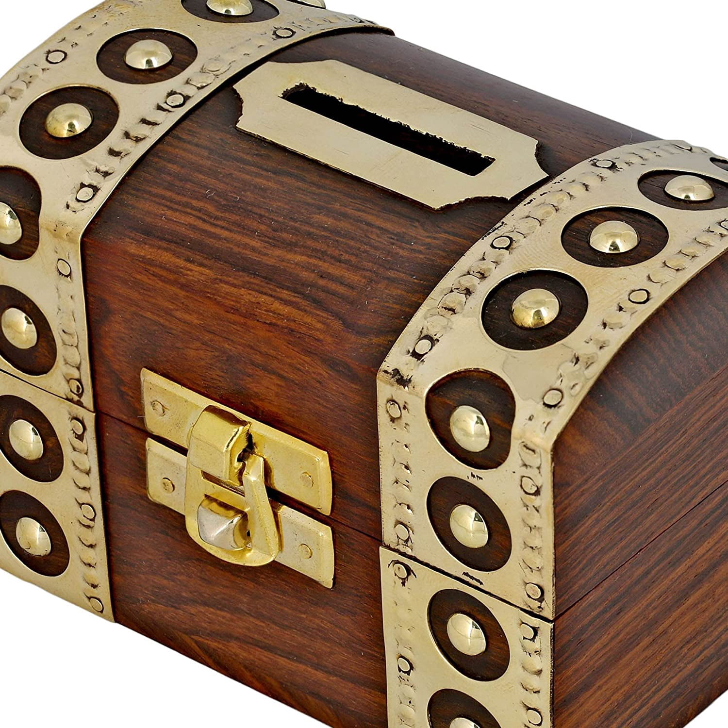Buy Ajuny Wooden Antique Decorative Brass Design Money Box Piggy Bank ...