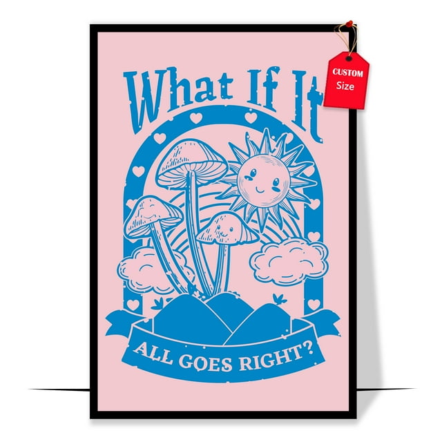 LOLUIS What If It All Goes Right Poster, Mushroom Wall Decor, Framed ...