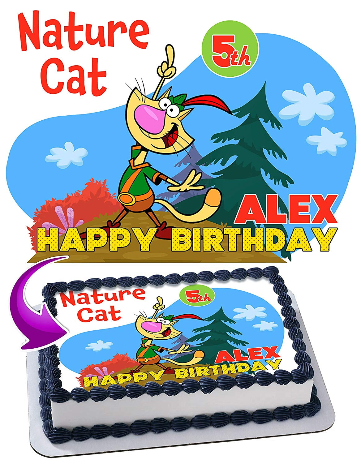 Nature Cat - Edible Cake Topper - 11.7 x 17.5 Inches 1/2 Sheet ...
