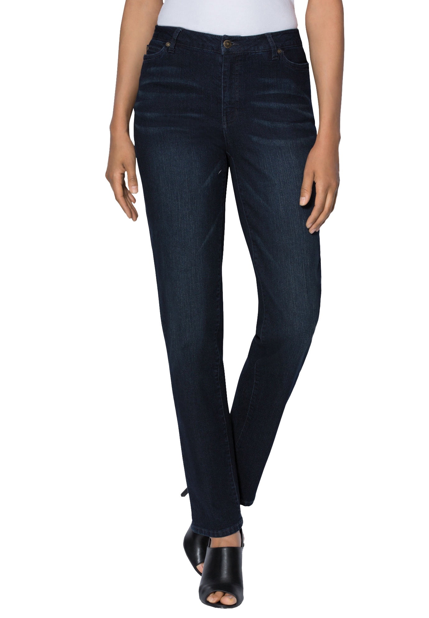 Roamans Women's Plus Size Petite Straight-Leg Jean With Invisible ...