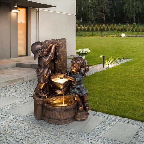 Boy and Girl Garden Statue Resin Pressure Water/ Bath/ Kissing ...