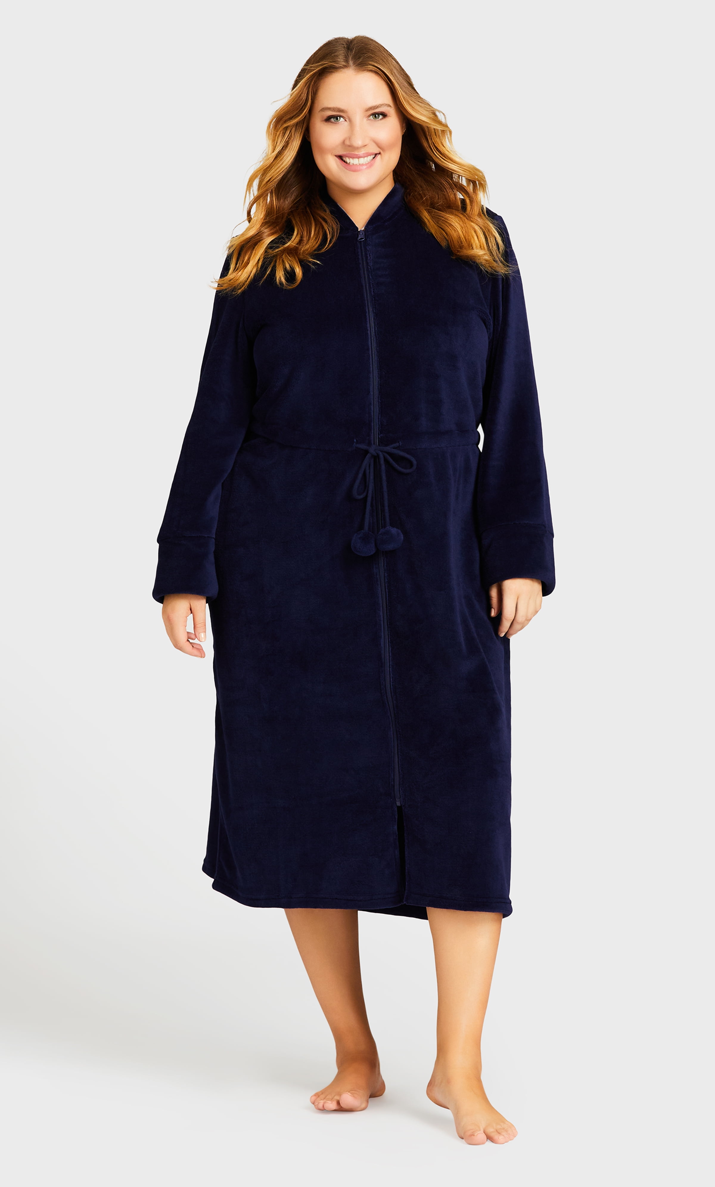 Avenue Women's Plus Size Zip Fleece Robe High Neck With Hood Full Front ...