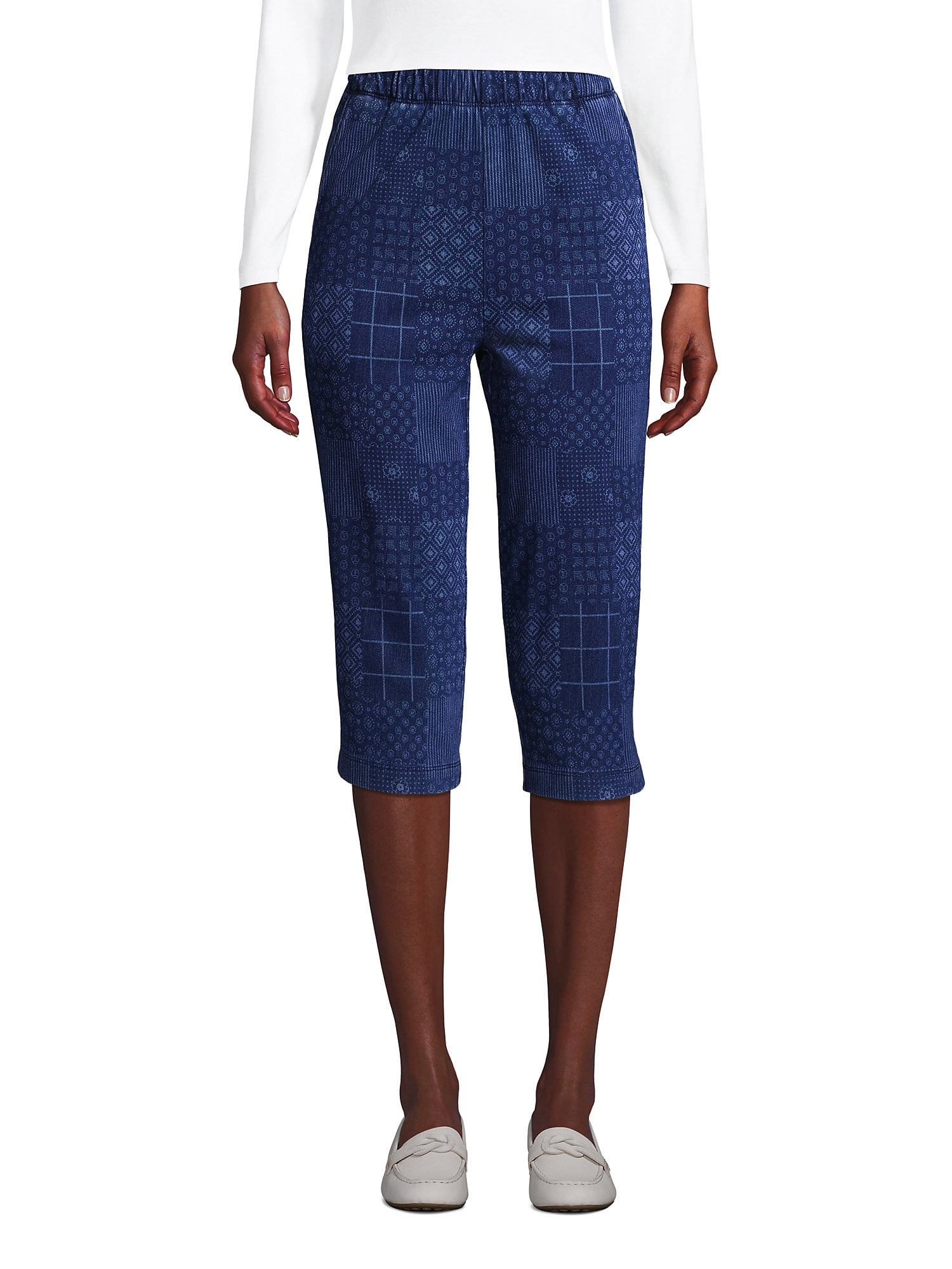 Lands' End Women's Petite Sport Knit Denim High Rise Elastic Waist Pull On Capri Pants - Walmart.com