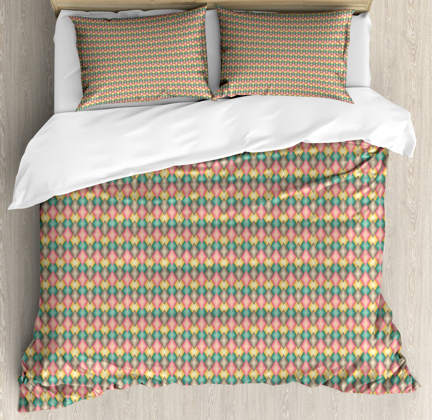 Muted Colors Duvet Cover Set Queen Size, Repetitive Illustration of ...
