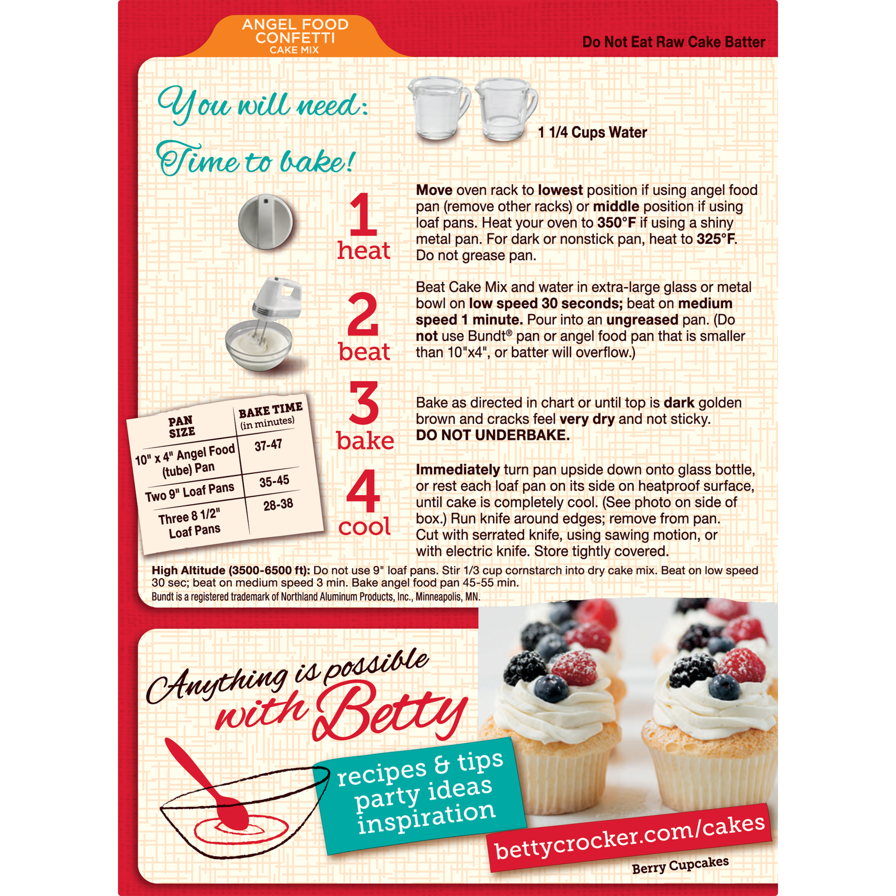 Betty Crocker Cake Mix Instructions On The Box