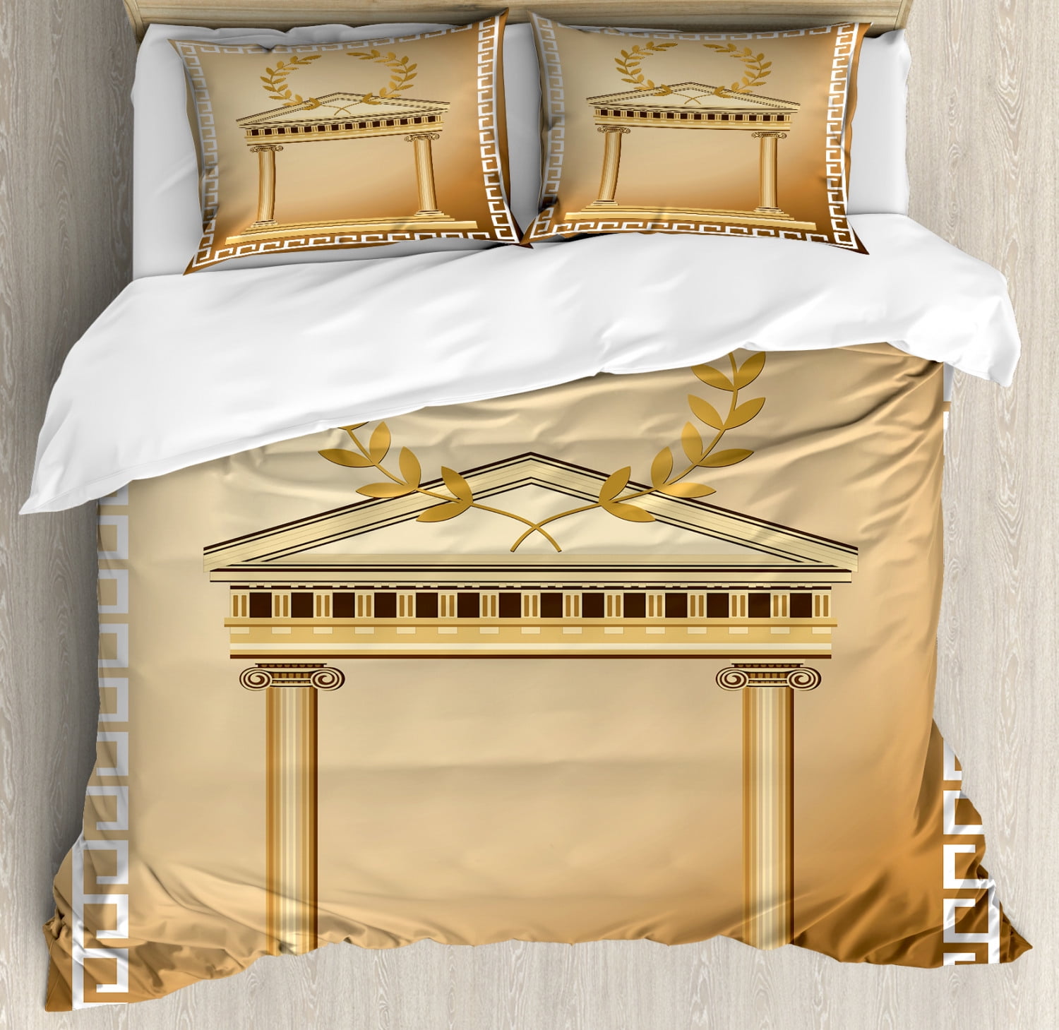 Toga Party Duvet Cover Set King Size, Antique Temple with Roman Olive ...