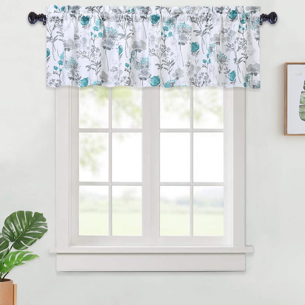 Haperlare Cafe Curtain Valance 54"W x 15"L Leaf Flower Printed ...