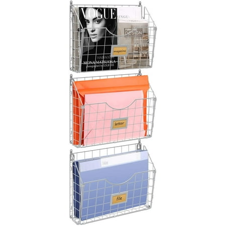Stackable Hanging Wall Files Rack&3-Tier Metal Folder Wall File Holder ...