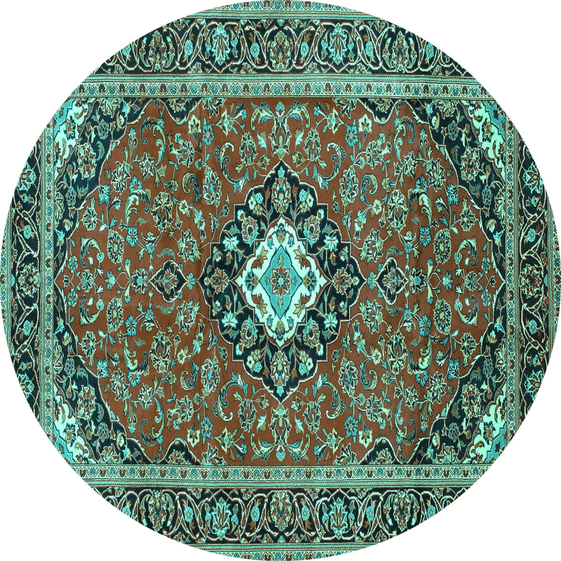 Ahgly Company Machine Washable Indoor Round Medallion Turquoise Blue ...