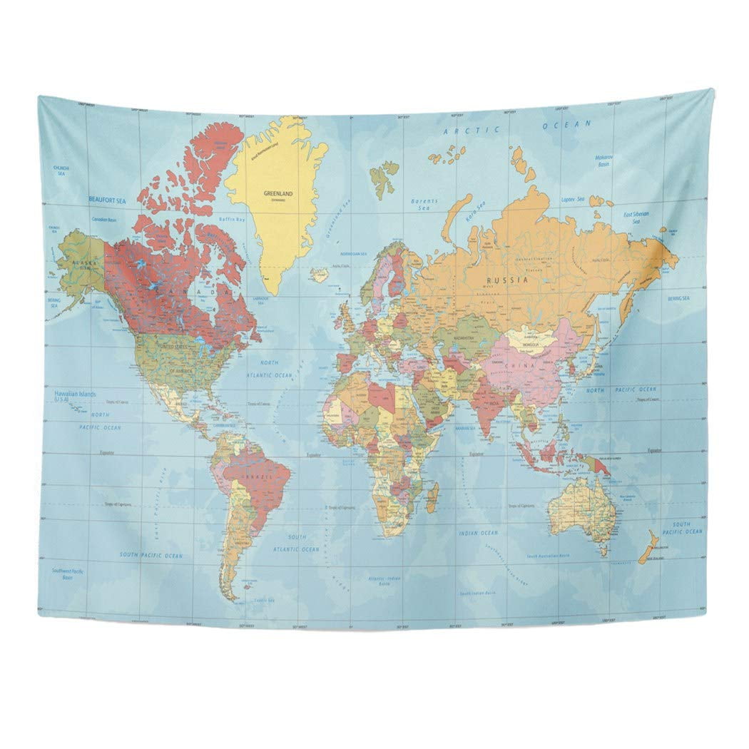 ZEALGNED Blue Detail Political World Map in Mercator Projection Clearly ...