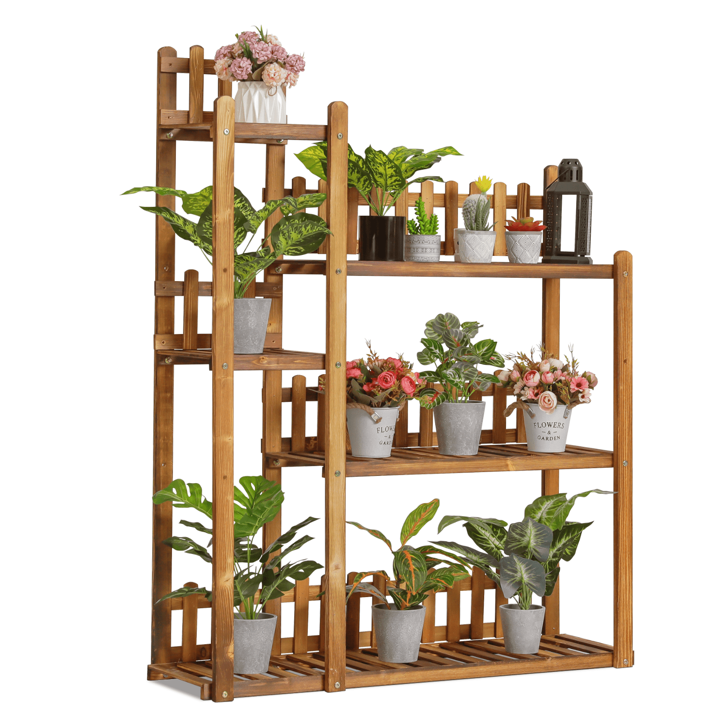 MoNiBloom Wood 5 Tiers Plant Stand, Flower Display Rack, Fence Lawn ...
