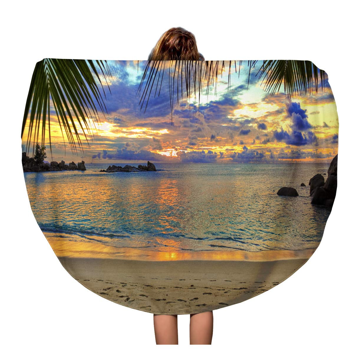 SIDONKU 60 inch Round Beach Towel Blanket Orange Caribbean Tropical ...