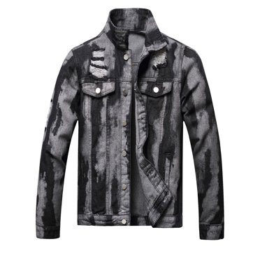 LZLER Men's Slim Fit, Ripped Denim Jacket, Stylish Everyday Sports Outwear - Walmart.com