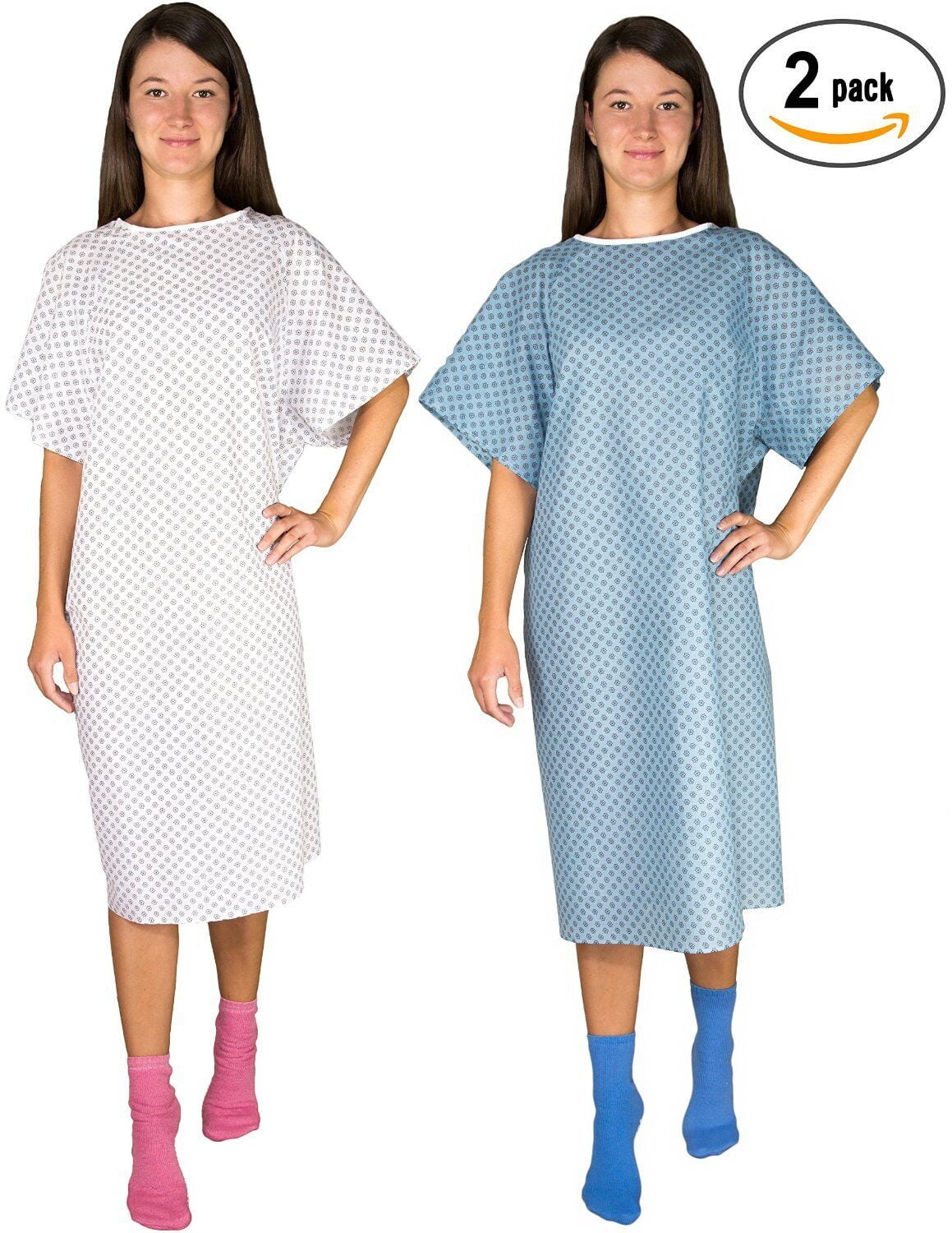 2 Pack - Unisex Hospital Gowns (Blue and White) - Patient Gown ...