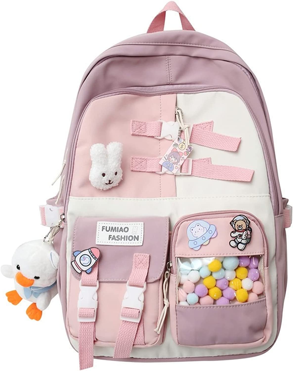 Kawaii Preppy Bunny Backpack with Duck Pendant & Pins - Student Cute ...