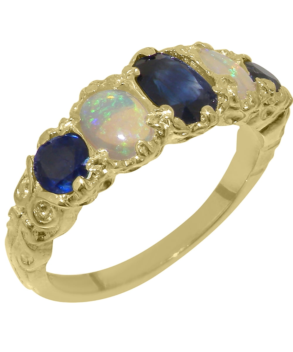 LBG British Made 18k Yellow Gold Womens Ring Natural Sapphire & Opal ...