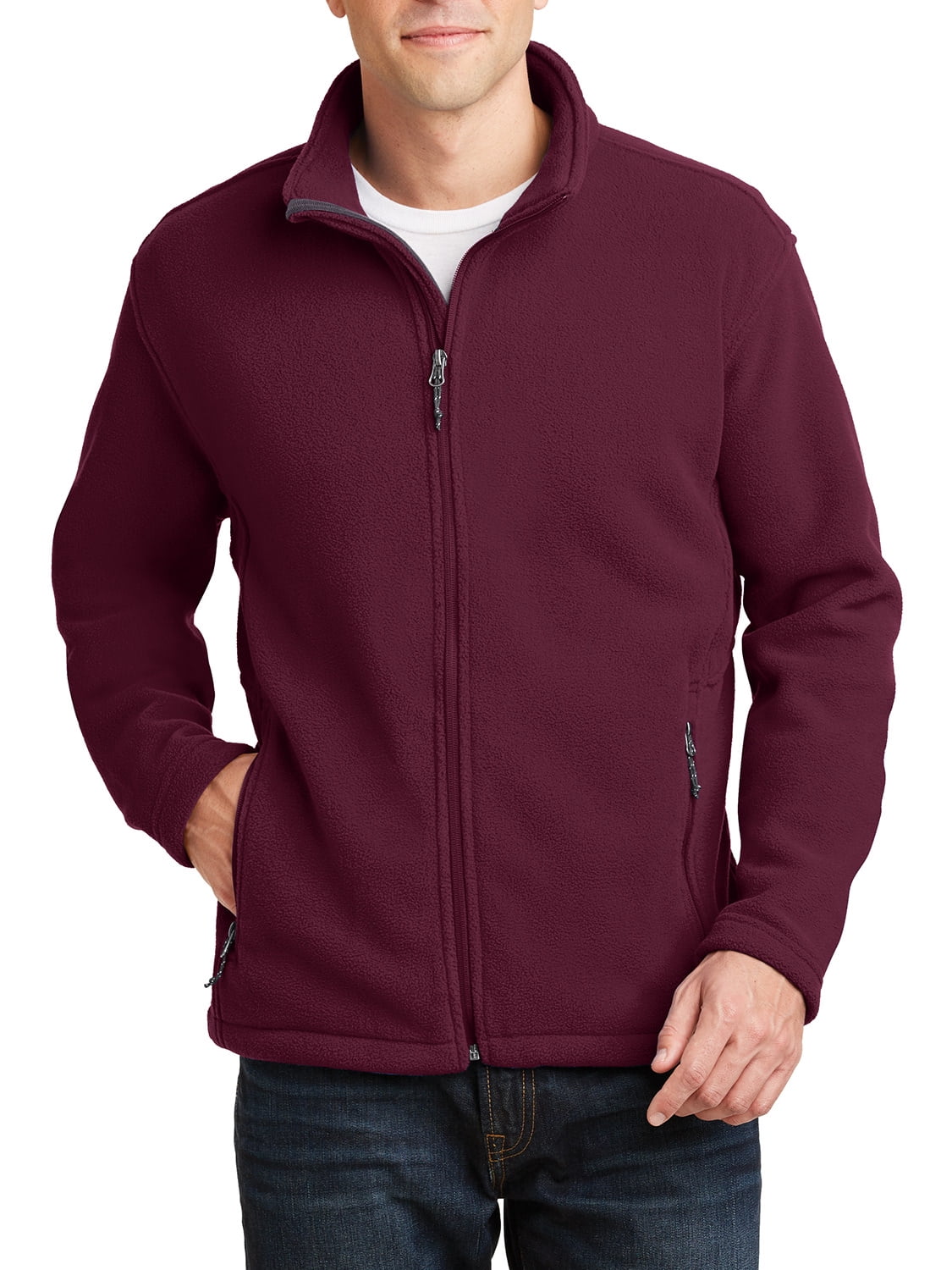 Mens Open Cuffs Midweight Value Polyester Fleece Jacket Maroon Medium ...