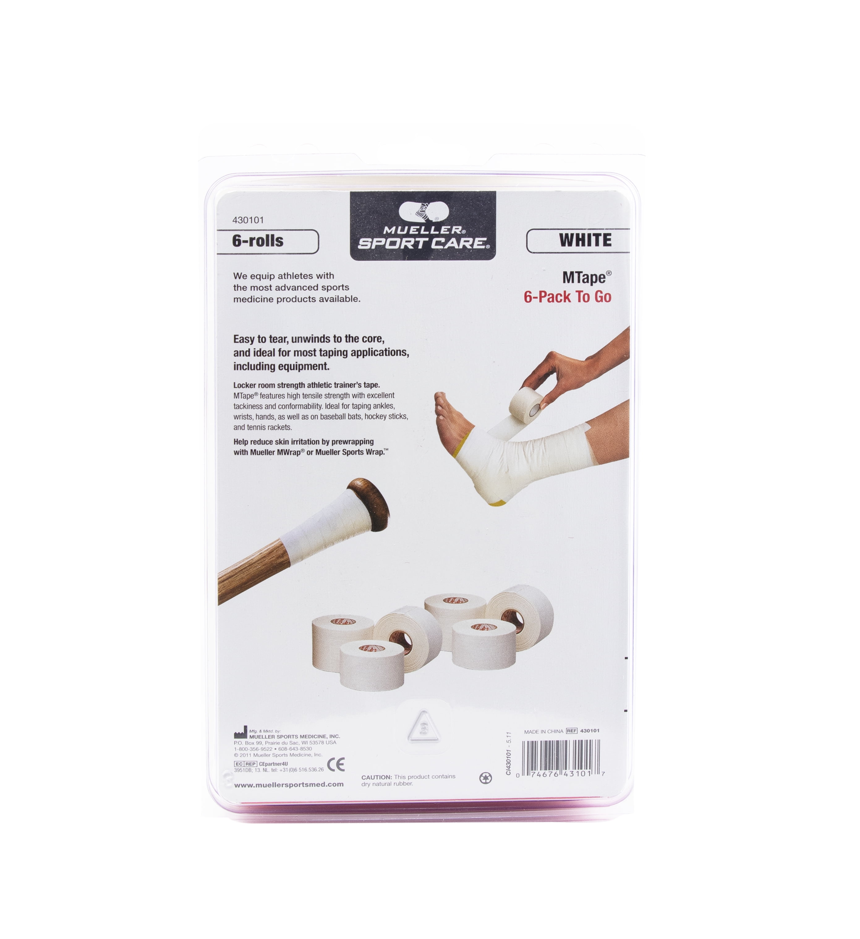 Mueller MTape Athletic Tape, White, 6 Pack-to-go, 1.5′ x 10 yd each