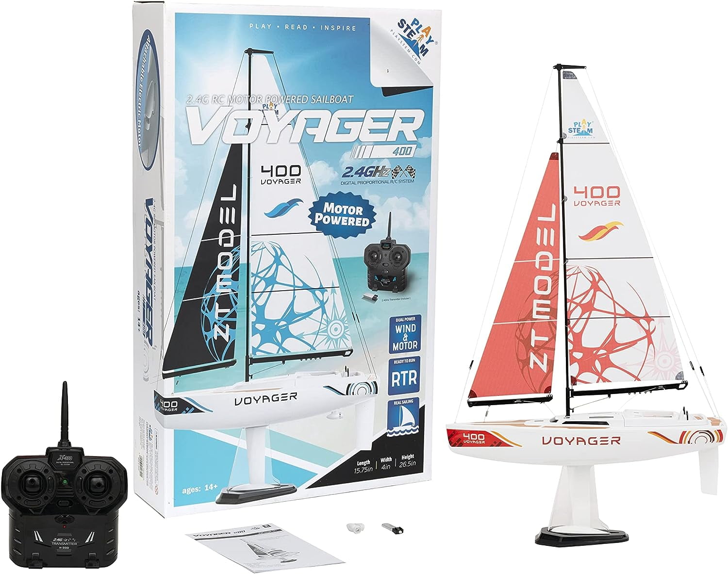 Playsteam Voyager 400 Motor-Power RC Sailboat 26 in - Red - Walmart.com