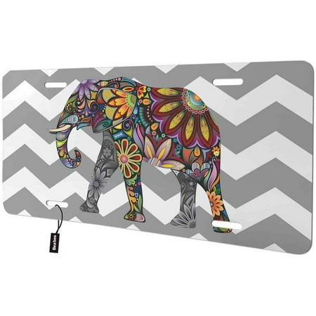 Beabes Elephant Front License Plate Cover,Gray and White Chevron ...