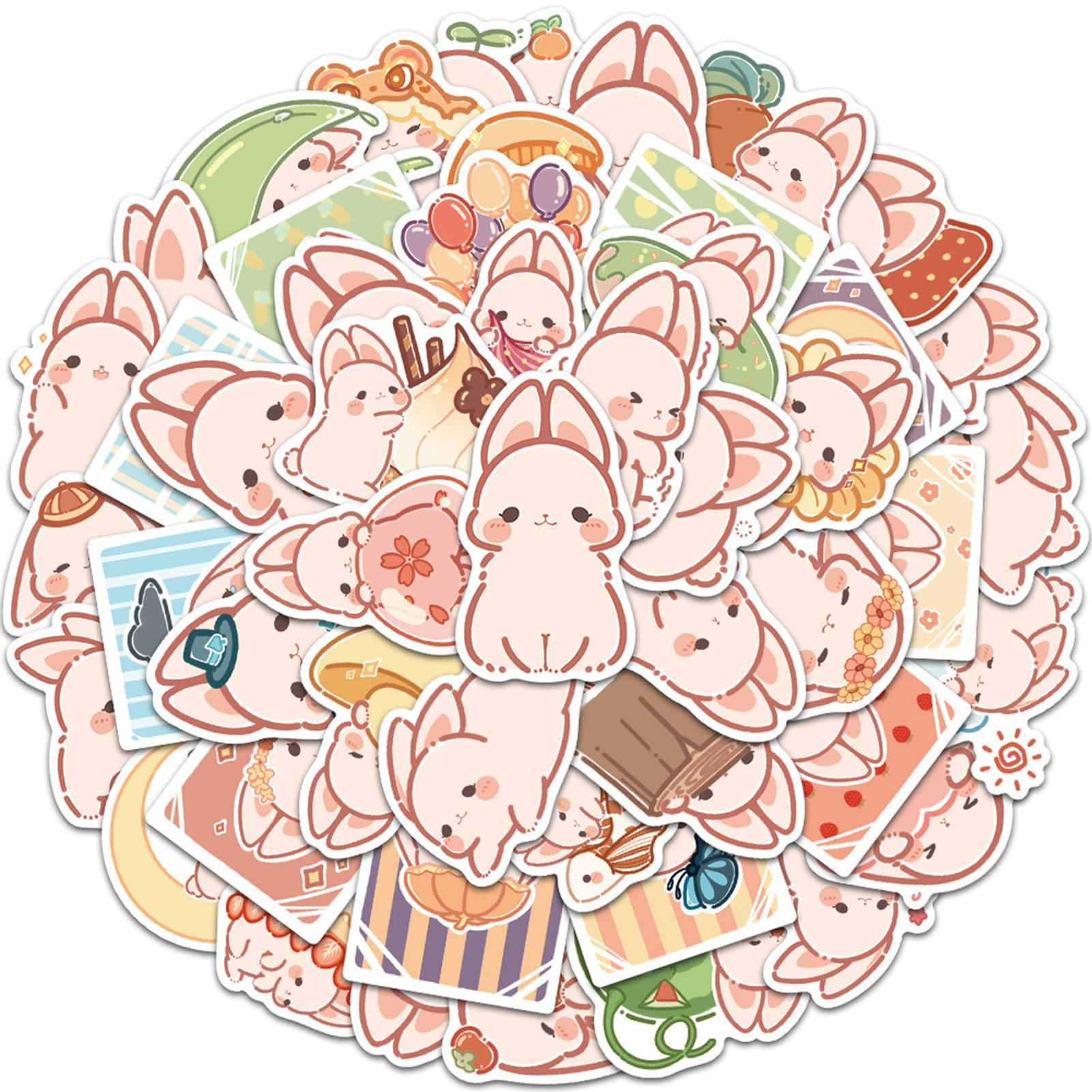 Cherryhome Cute Rabbit Stickers, 50 Pcs Waterproof Bunny Stickers for ...