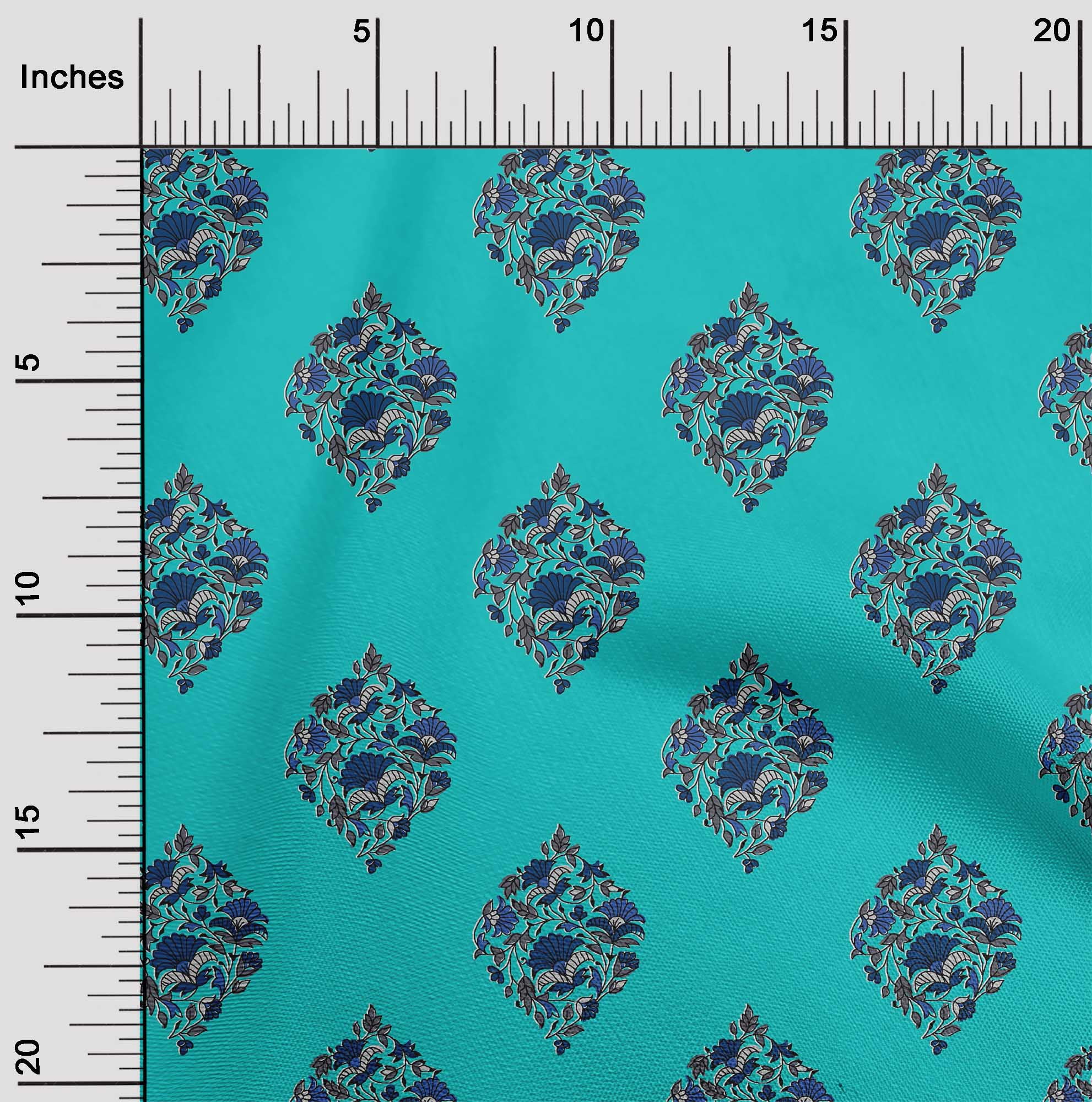 oneOone Silk Tabby Fabric Leaves & Floral Block Printed Fabric 1 Yard ...