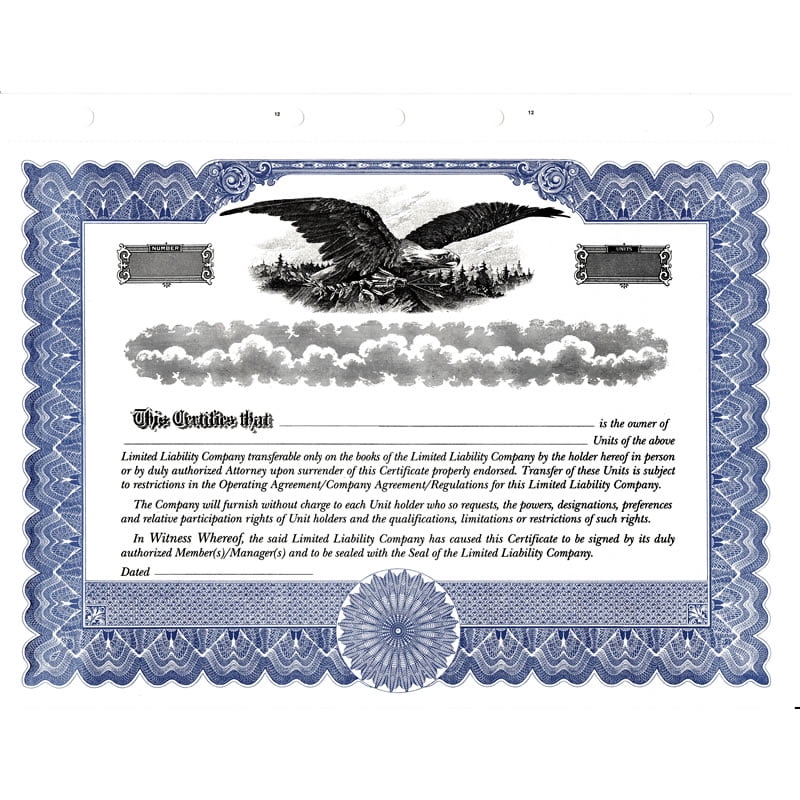 Blue Short Form LLC Certificate, Membership Certificates For LLC, Size ...