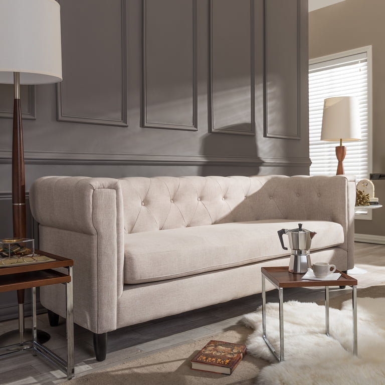 Baxton Studio Cortland Beige Linen Modern Chesterfield Sofa Shop