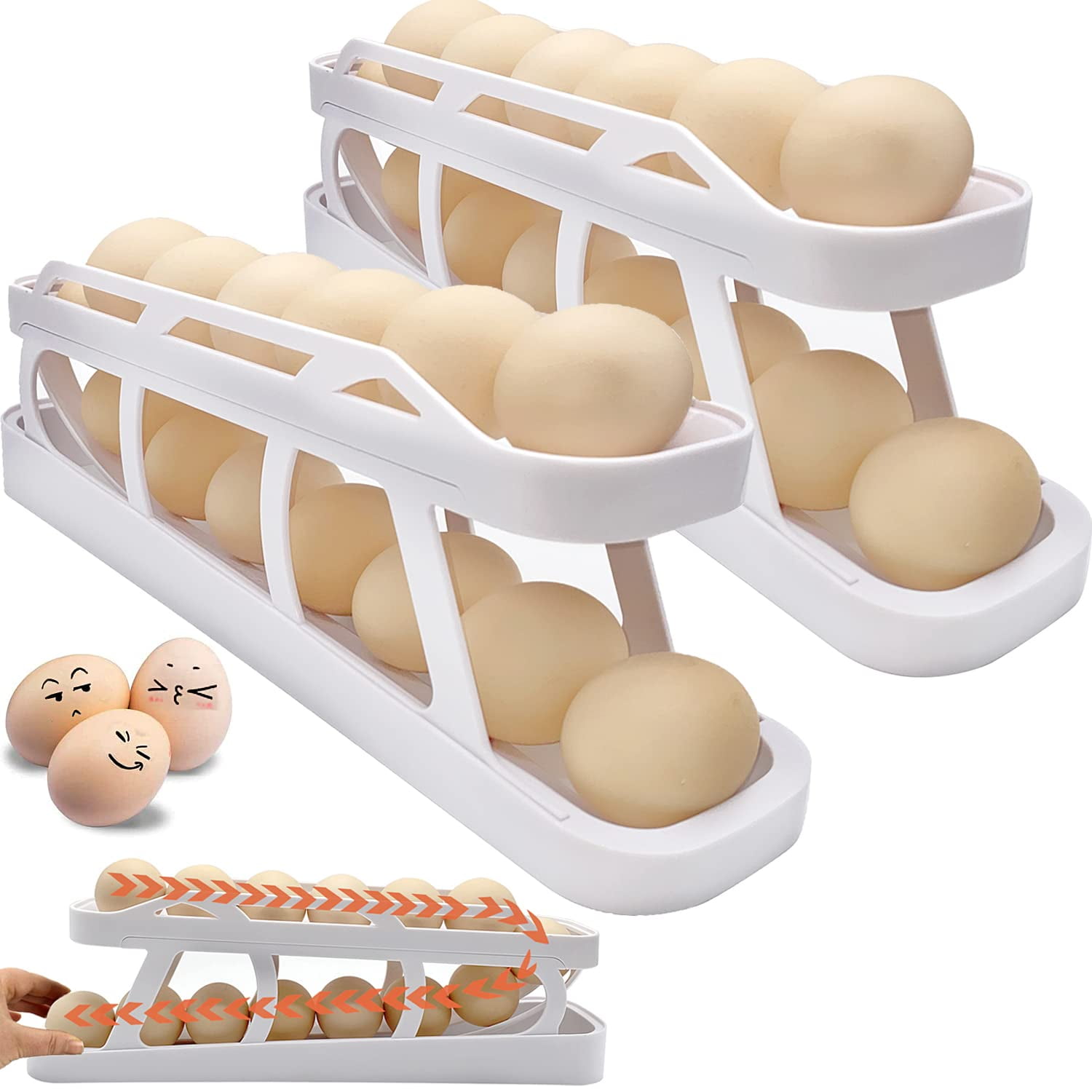 Mouind Egg Holder for Refrigerator, Rolling Automatic Egg Dispenser and ...
