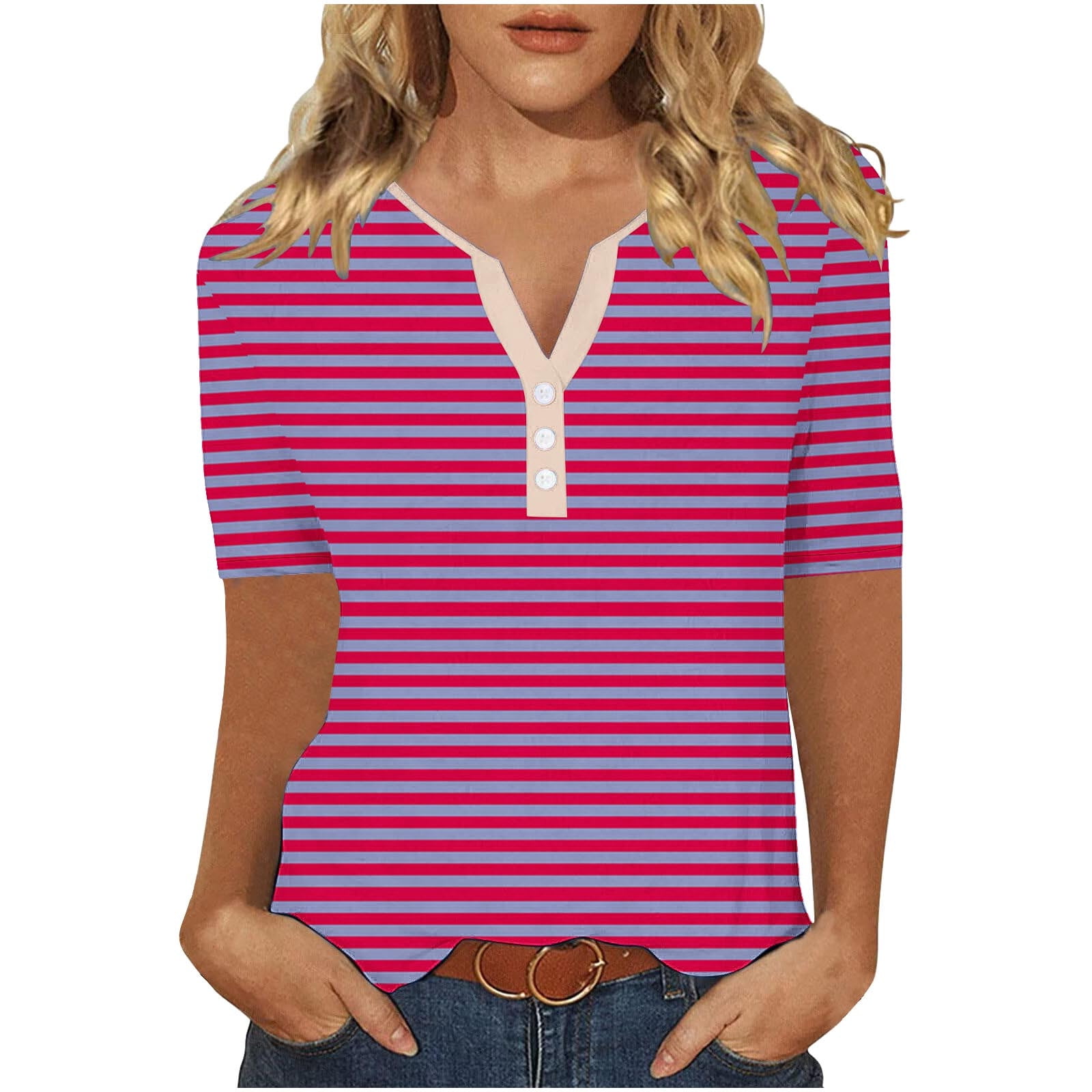 Click here for Generic Womens Casual Striped Tops V Neck T Shirt... prices