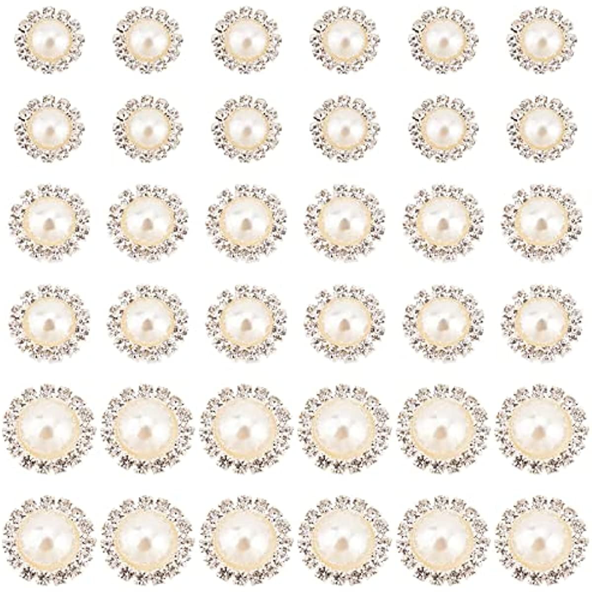 36Pcs 3 Sizes Pearl Rhinestone Buttons Round Faux Pearl Buttons Retro ...