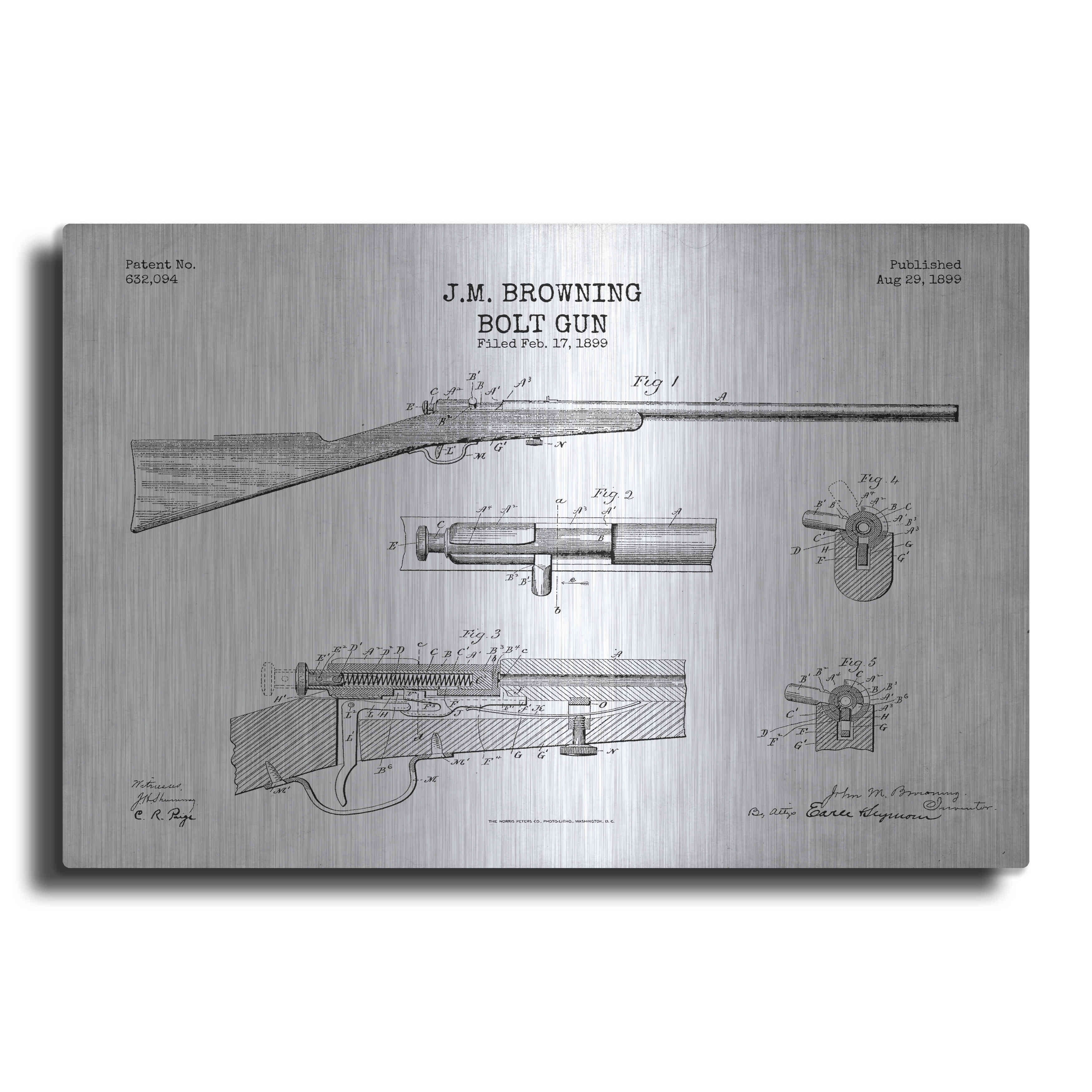 Luxe Metal Art 'Rifle Blueprint Patent White' Metal Wall Art, 24"x16 ...