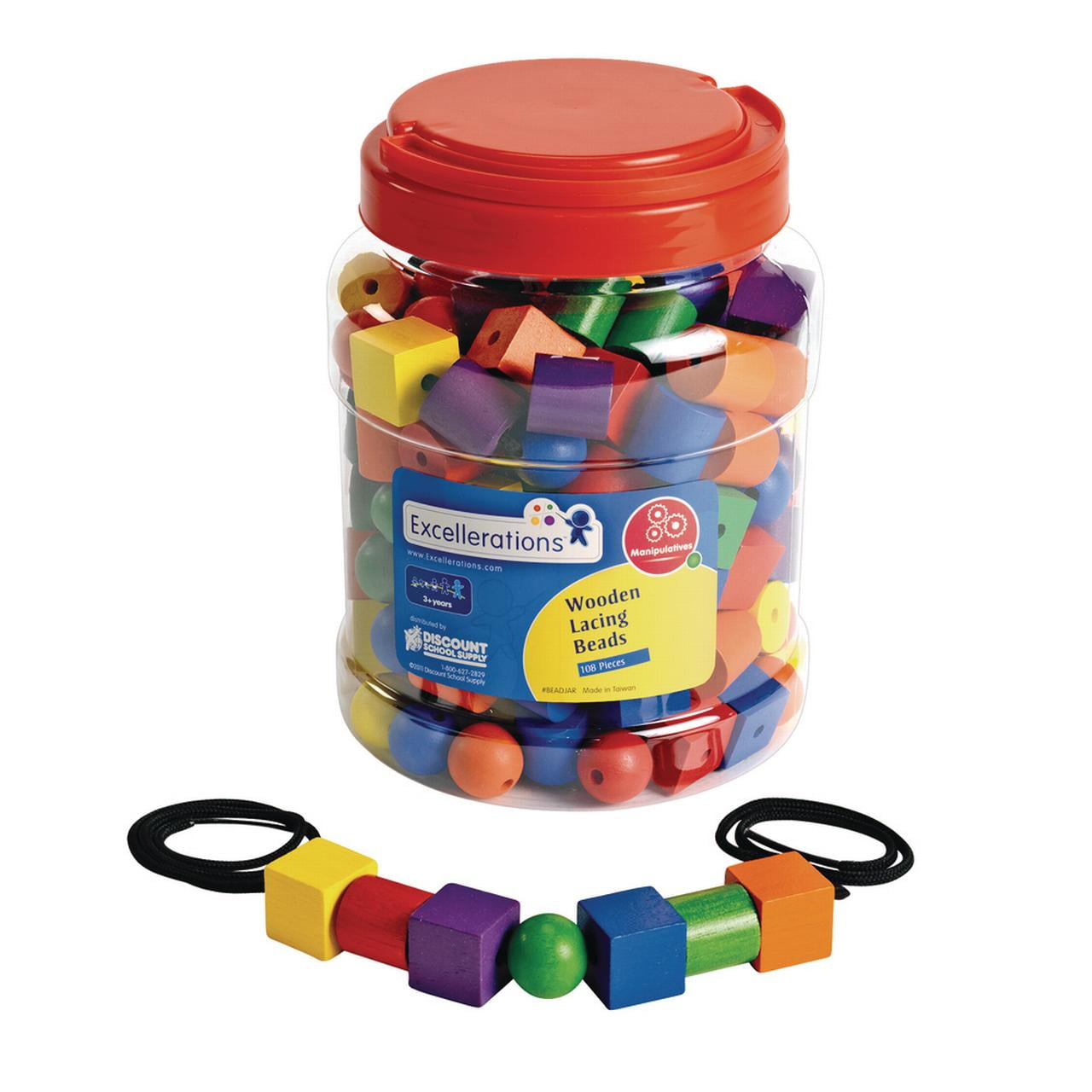 Excellerations Wooden Lacing Beads 108 Pieces, Fine Motor Skill ...