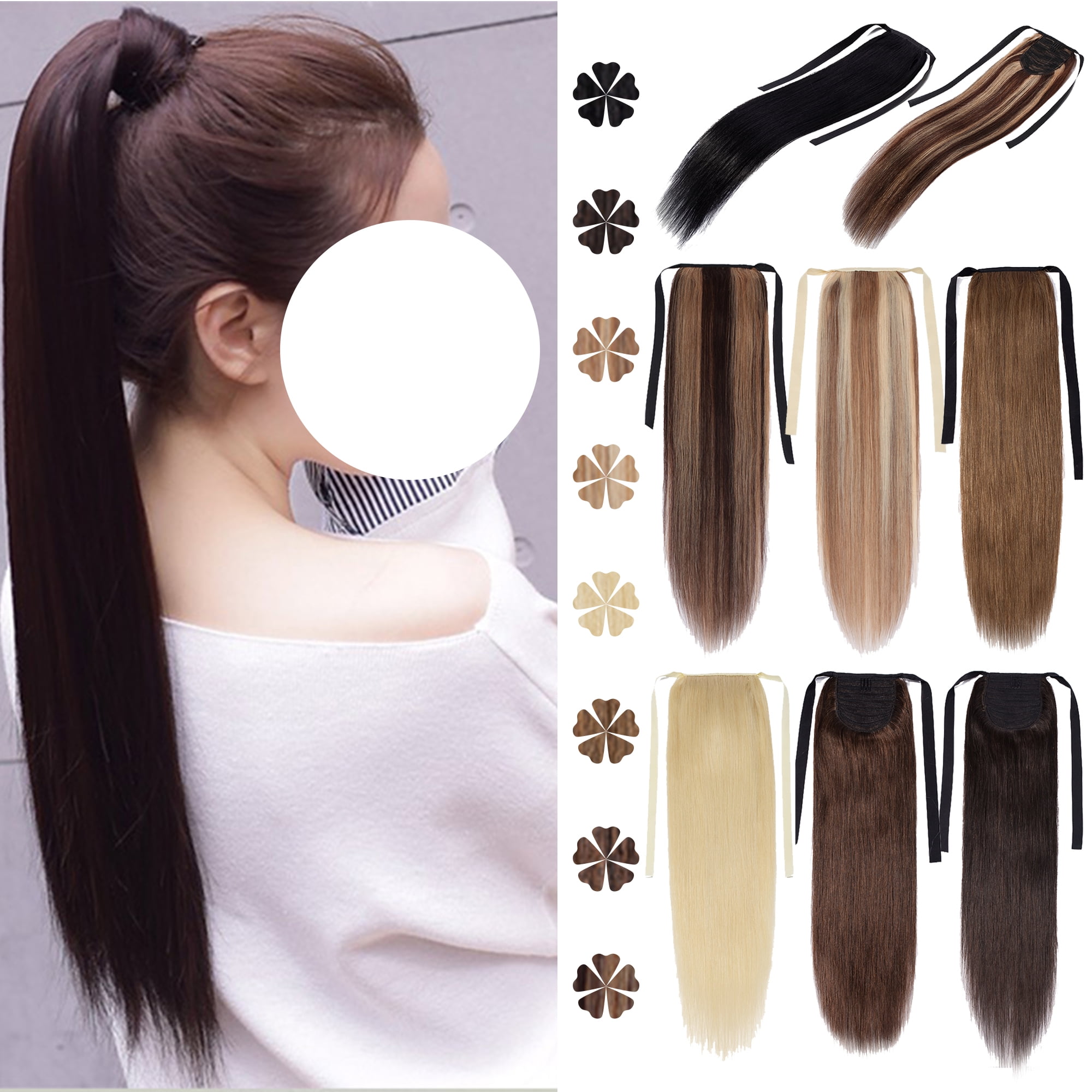 MY-LADY 20 inch Straight 100% Remy Human Hair Ponytail Extension For ...