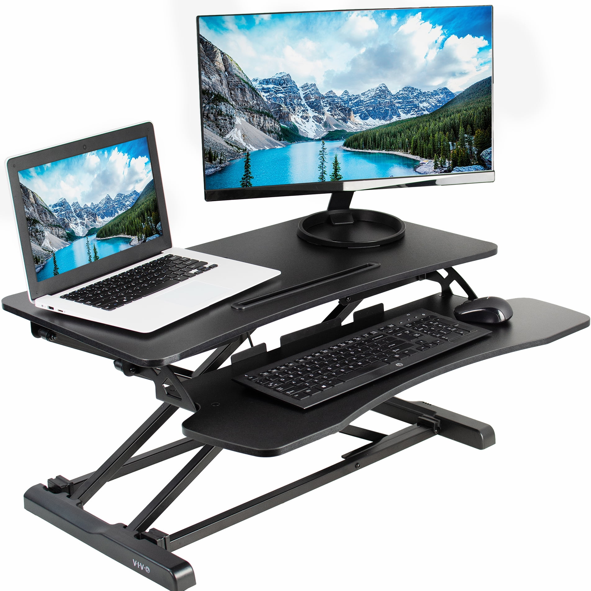 VIVO Black Height Adjustable Standing Desk Monitor Riser 32 Sit Stand